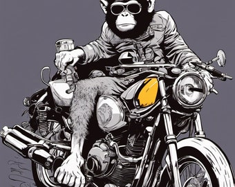 Digital Artwork Monkey on Motorcycle - Etsy