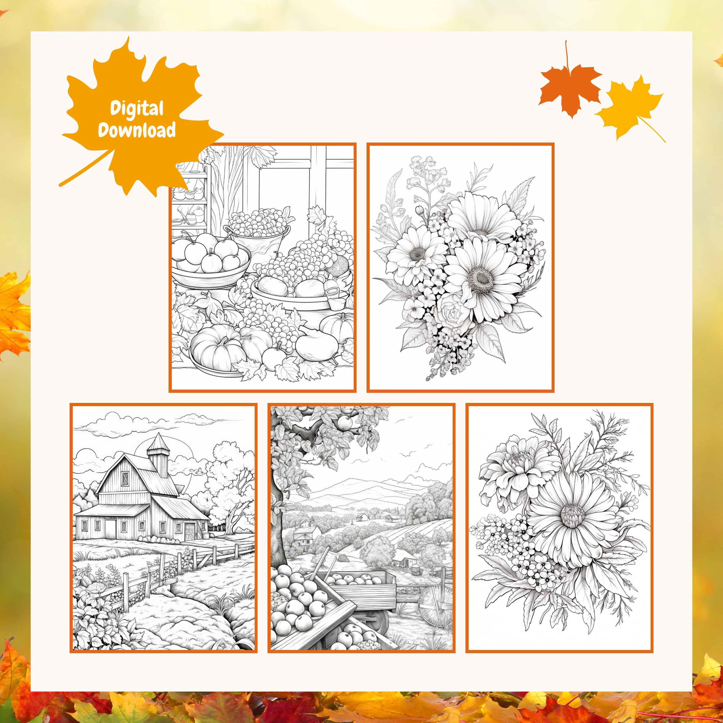 Fall Coloring Pages for Adults, 20 Coloring Pages, Autumn Coloring ...