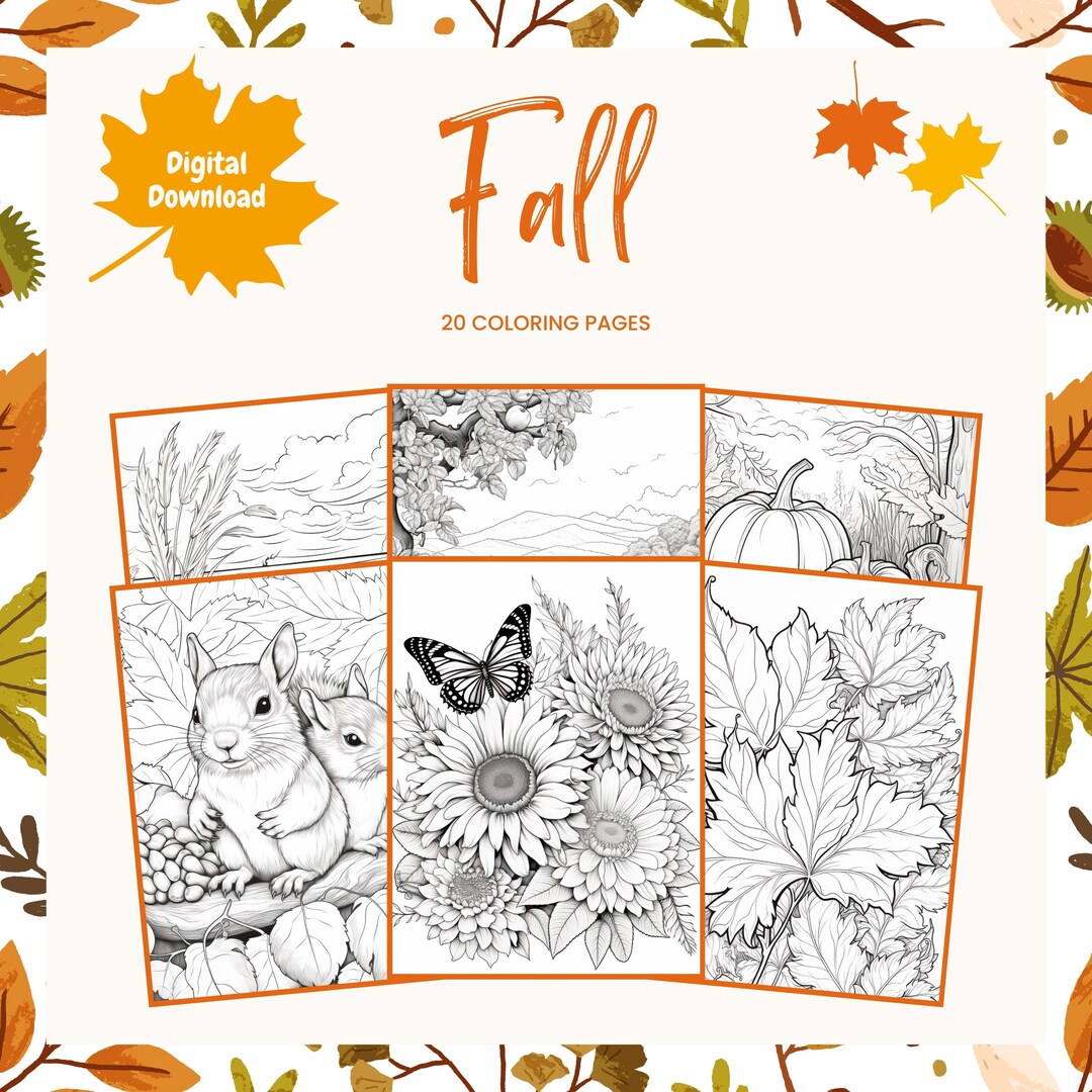 Fall Coloring Pages for Adults, 20 Coloring Pages, Autumn Coloring ...