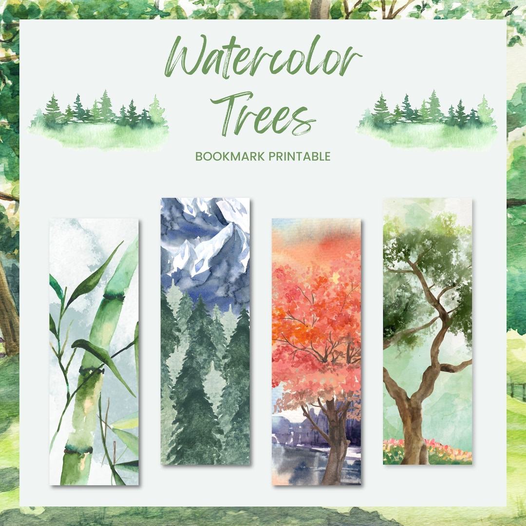Watercolor Tree Bookmarks Printable, Includes 4 Bookmarks, Tree ...