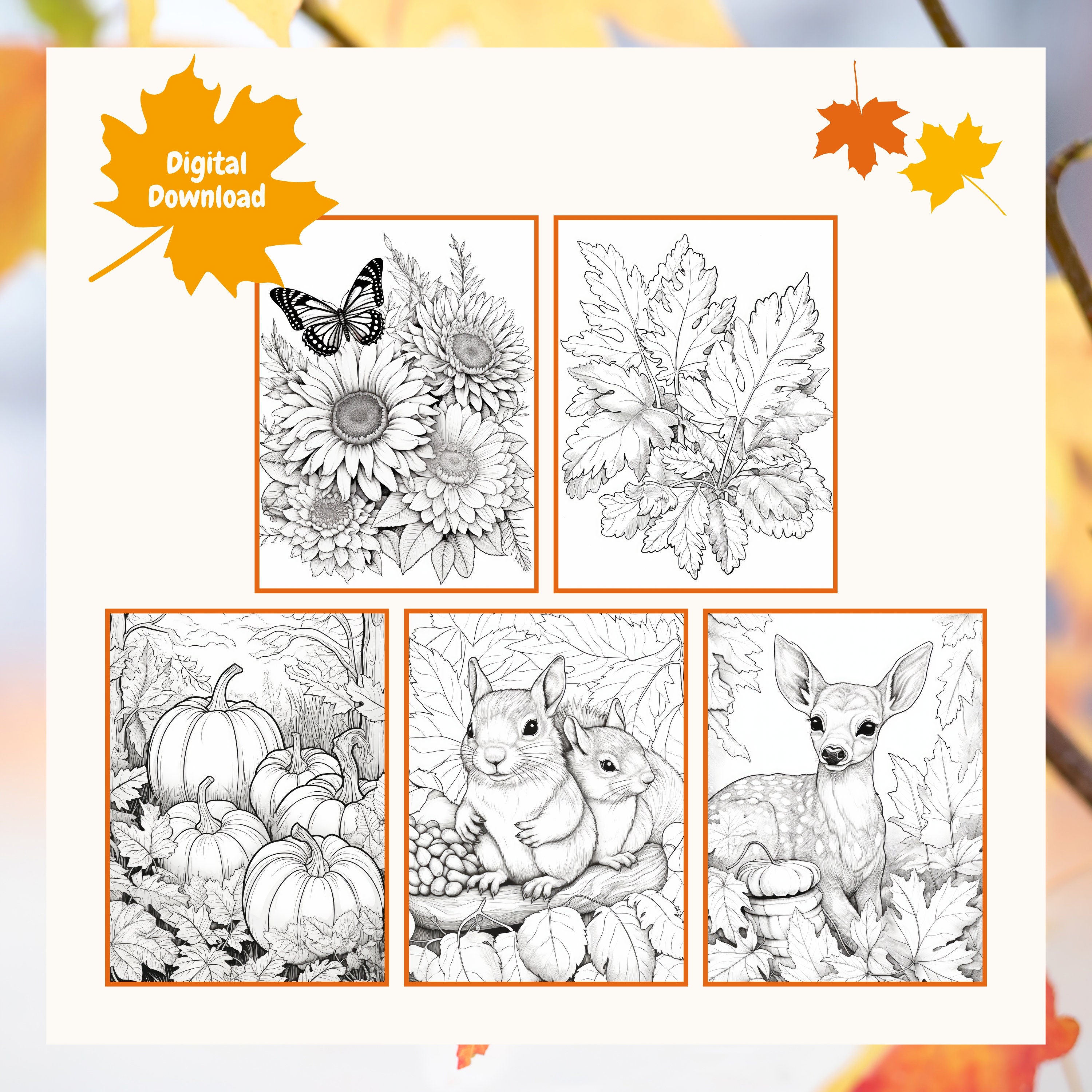 Fall Coloring Pages for Adults, 20 Coloring Pages, Autumn Coloring ...