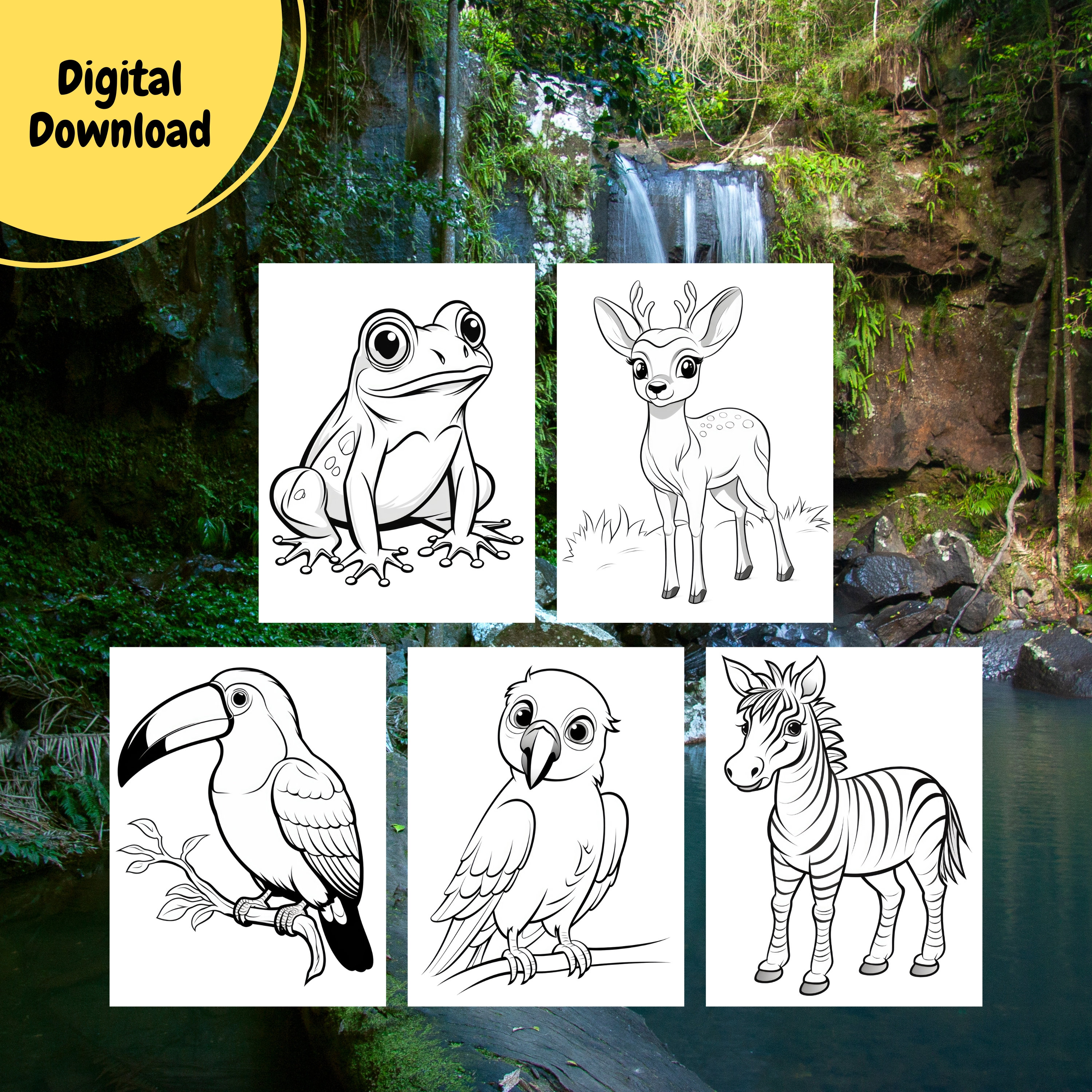 Jungle Safari Animal Coloring Pages for Kids and Toddlers, 20 Coloring ...