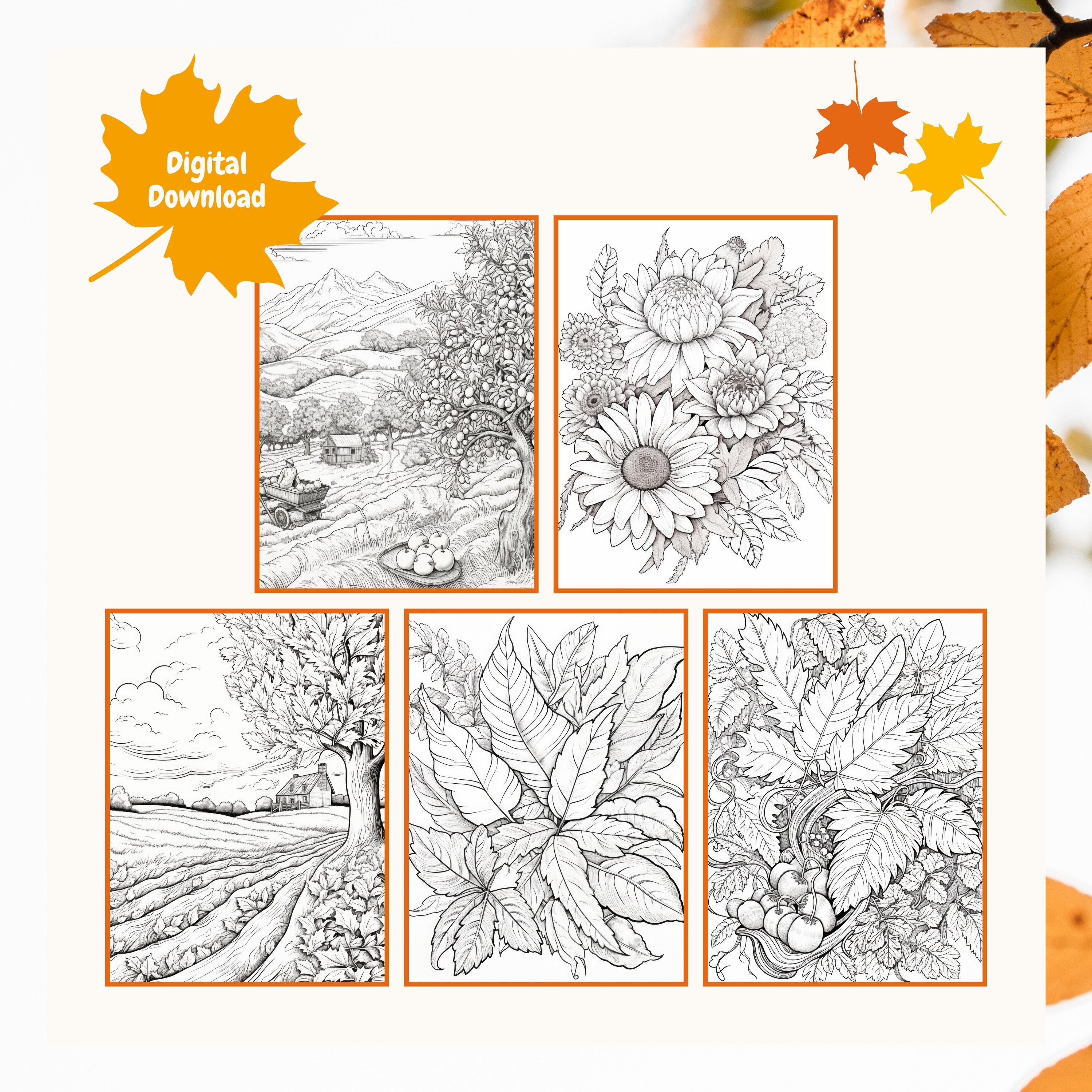Fall Coloring Pages for Adults, 20 Coloring Pages, Autumn Coloring ...