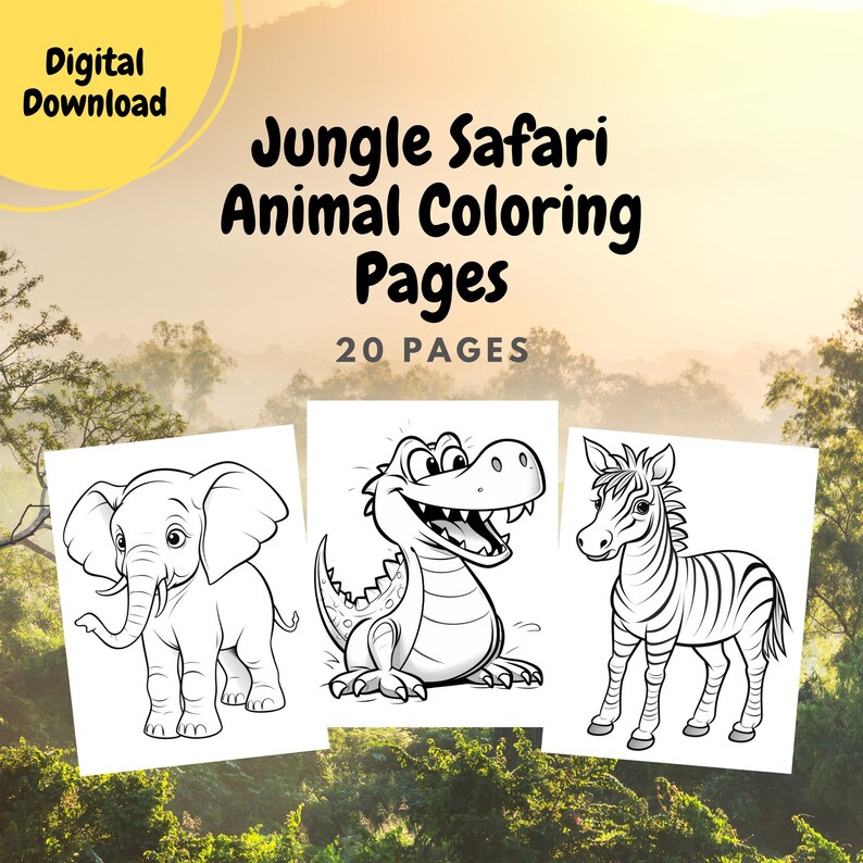 Jungle Safari Animal Coloring Pages for Kids and Toddlers, 20 Coloring ...