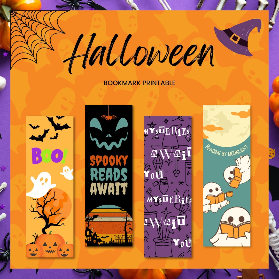 Halloween Bookmarks Printable, Includes 4 Bookmarks, Spooky Bookmark ...
