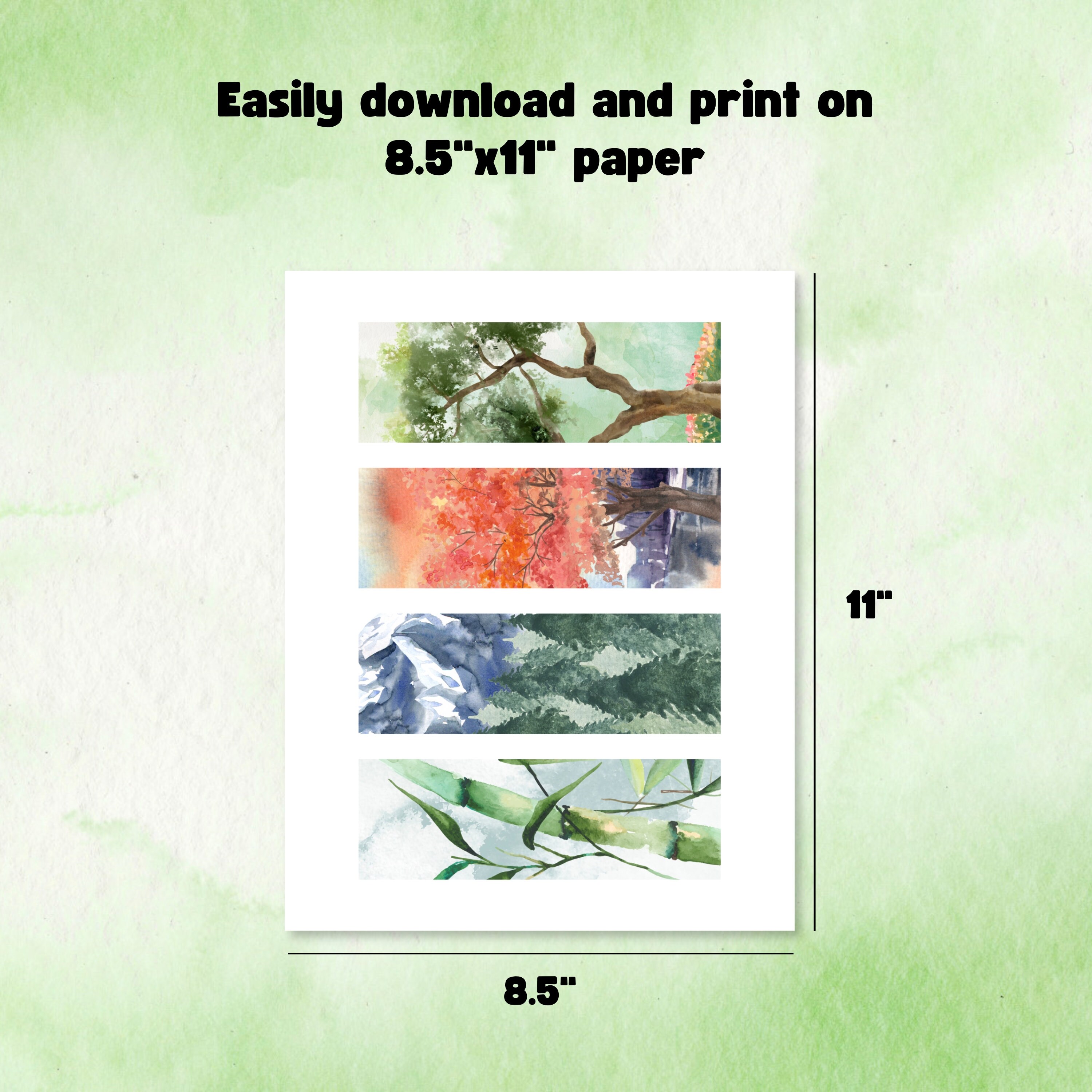 Watercolor Tree Bookmarks Printable Includes 4 Bookmarks - Etsy