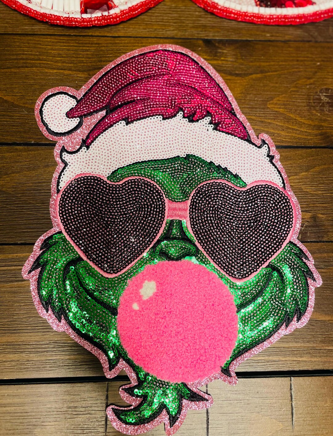 Grinch Sequin Pink Bubble Gum Chenille Patch - Etsy