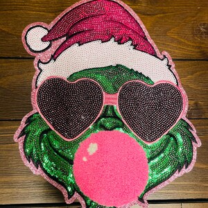 Grinch Sequin Pink Bubble Gum Chenille Patch - Etsy