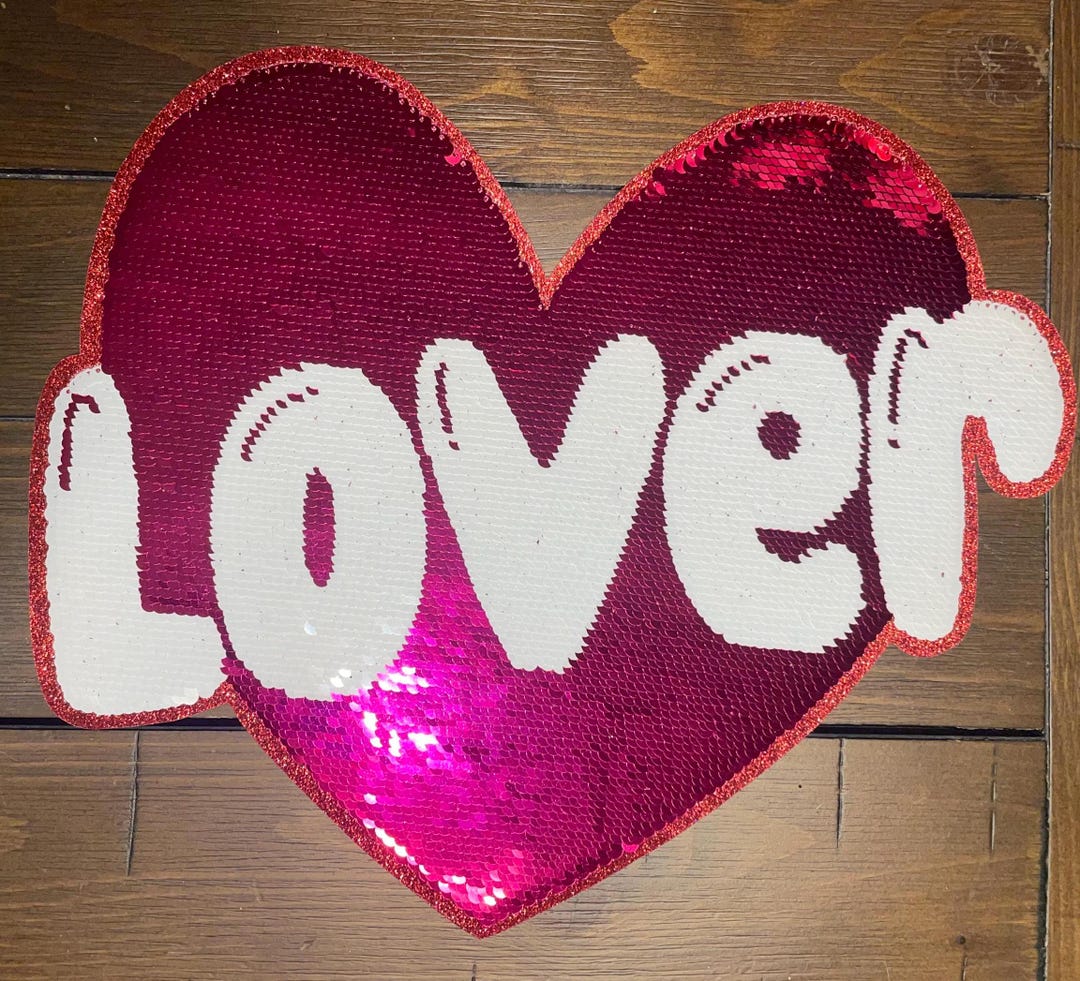 Sequin Lover Heart Chenille Patch, Valentine Patch, LOVER, Sequin Pink Lover Patch, Valentine’s ...