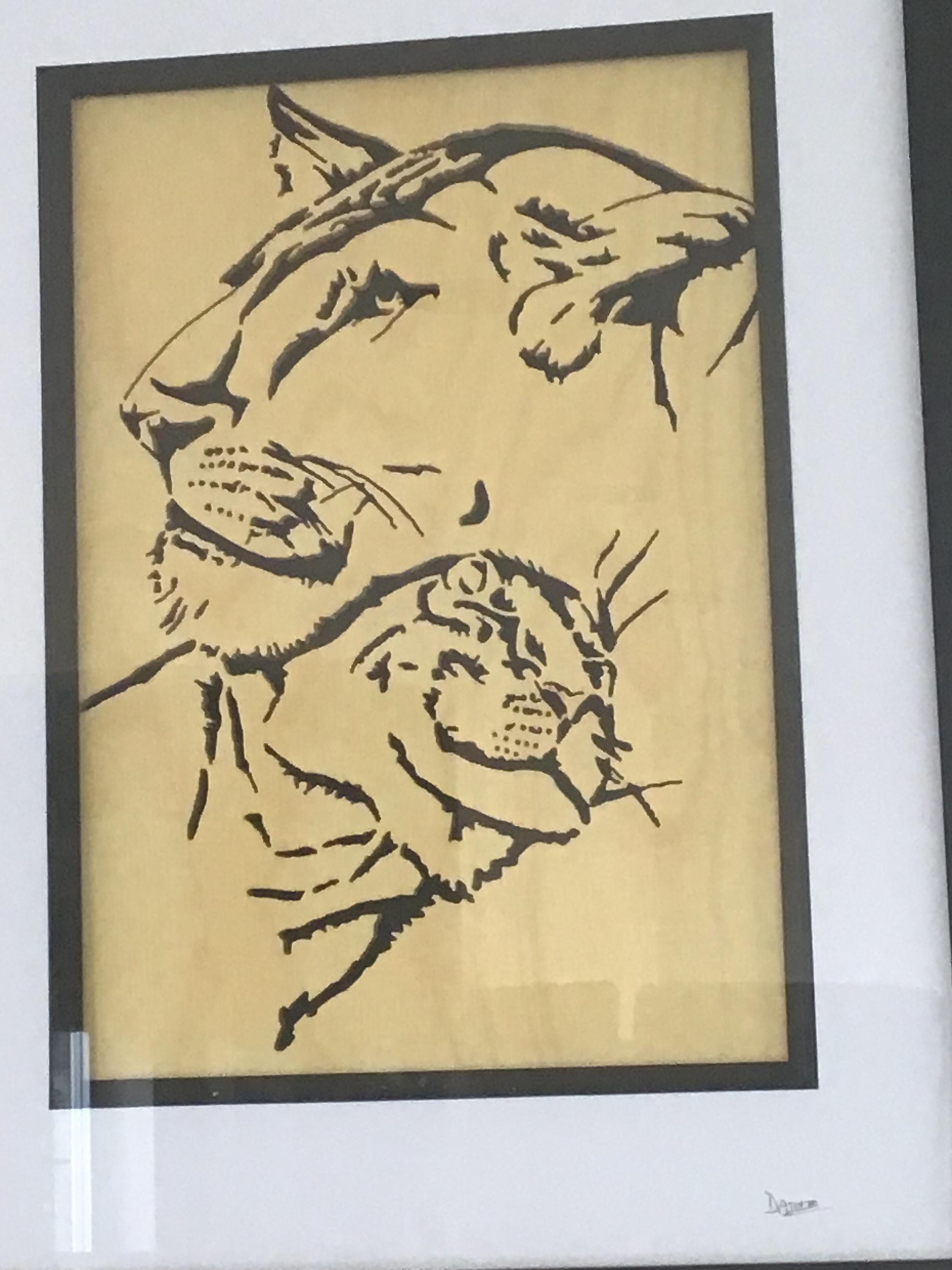 Handmade Wooden Scroll Saw Portrait (lioness &cub)framed - Etsy