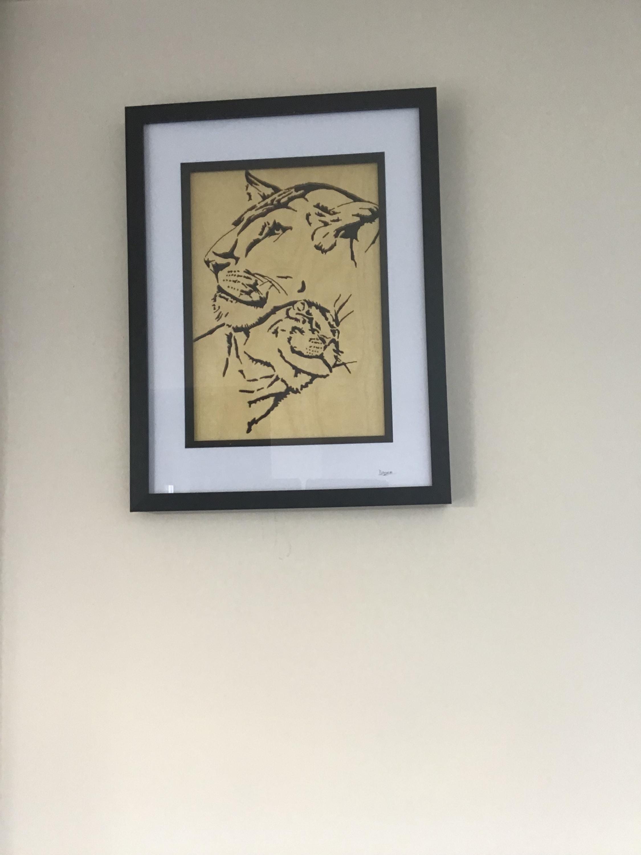 Handmade Wooden Scroll Saw Portrait lioness &cubframed - Etsy