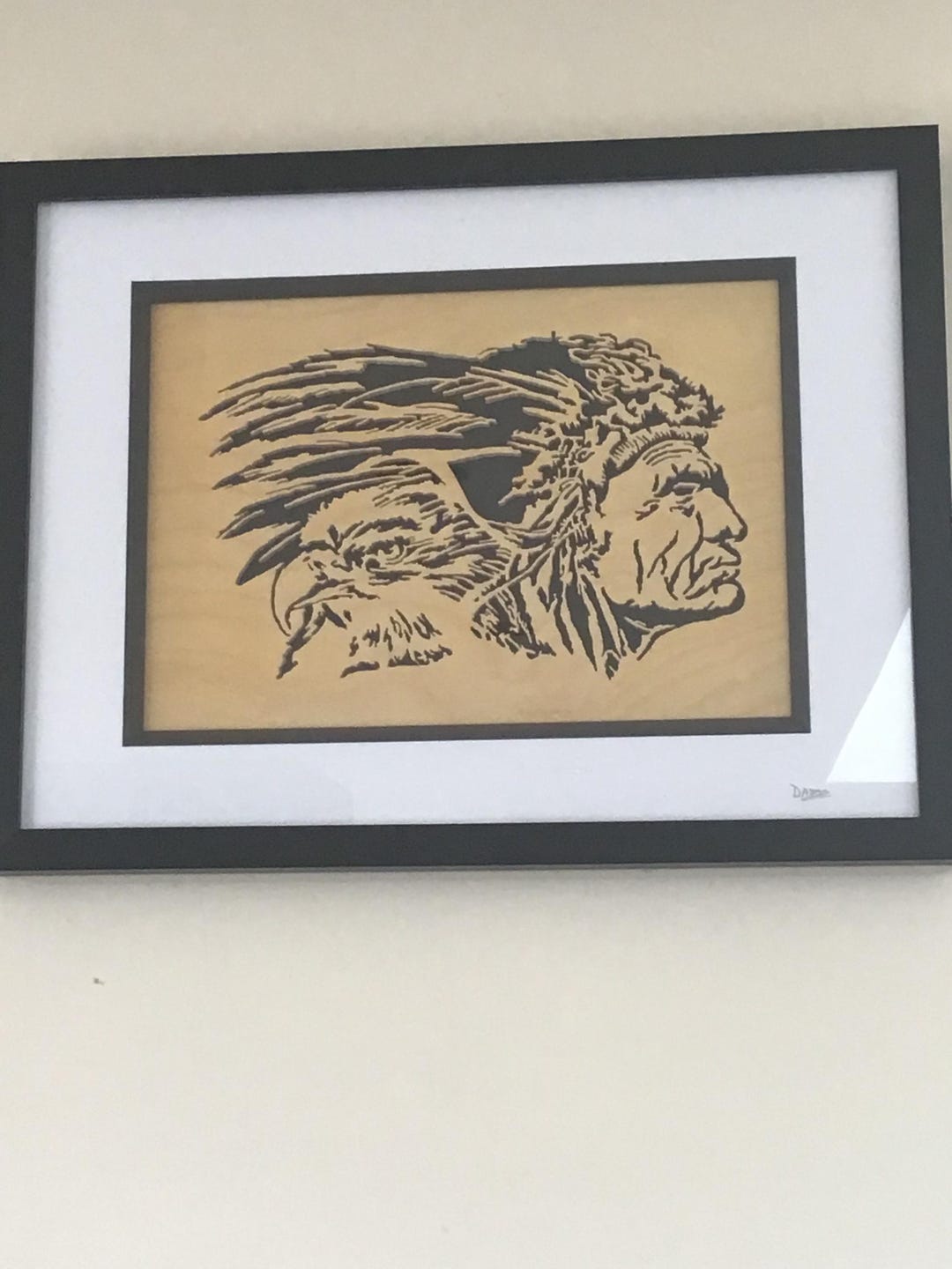 Handmade Wooden Scroll Saw Portrait (native Indian & Eagle)framed - Etsy