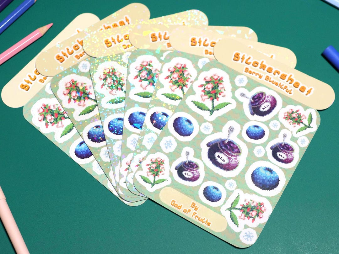 Berry Bluetiful | Blueberry | Pixelart | Aufkleber | Stickerbogen ...