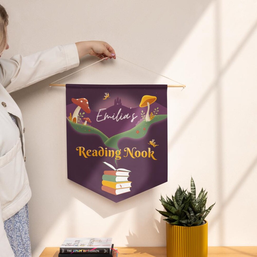 Personalized Library Sign for Kids, Whimsical Reading Nook Pennant With ...