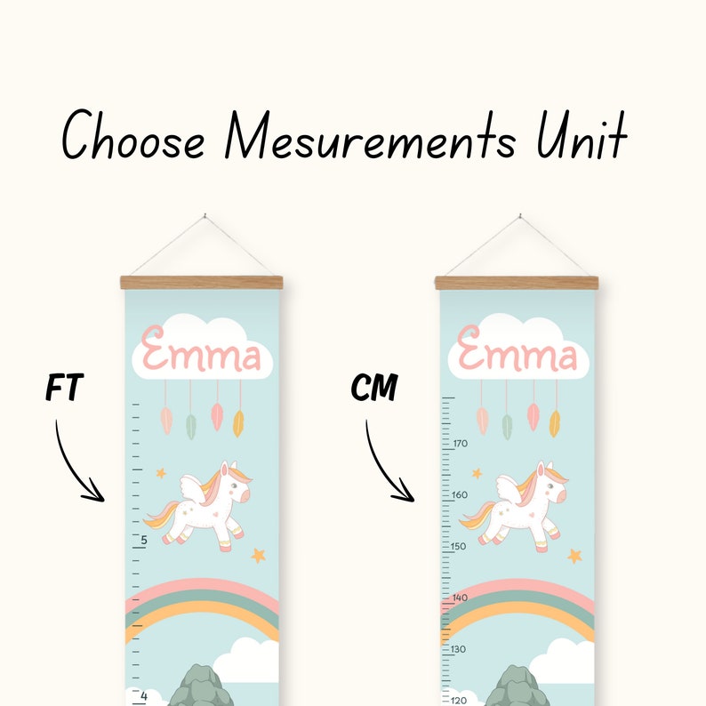 Personalized Growth Chart for Kids - Whimsical Unicorns and Rainbow ...