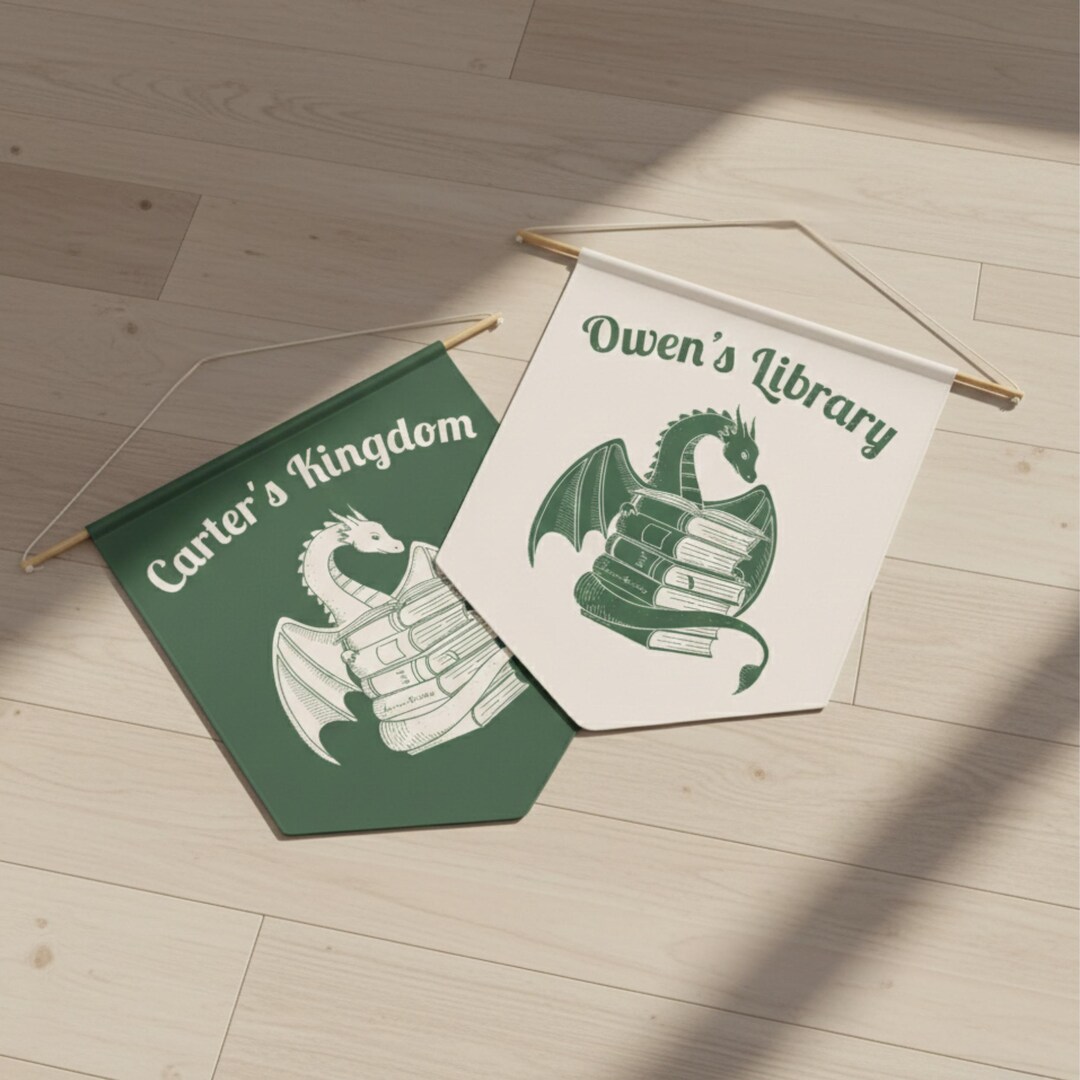 Personalized Dragon Library Wall Banner, Fantasy Reading Nook Sign for ...