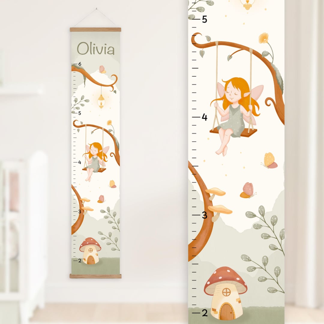 Personalized Fairy Growth Chart, Whimsical Canvas Wall Hanging, Custom ...
