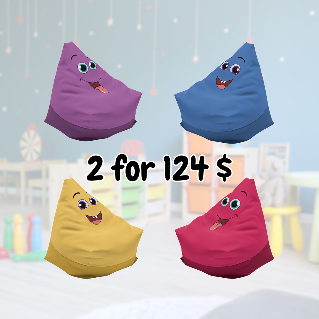 2 Custom Bean Bag Covers SET Choose Face & Color Playful Bean Bag Chair ...