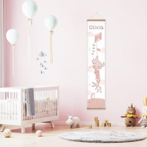 Pink Growth Chart for Kids With Cute Animals Fly a Kite Together ...