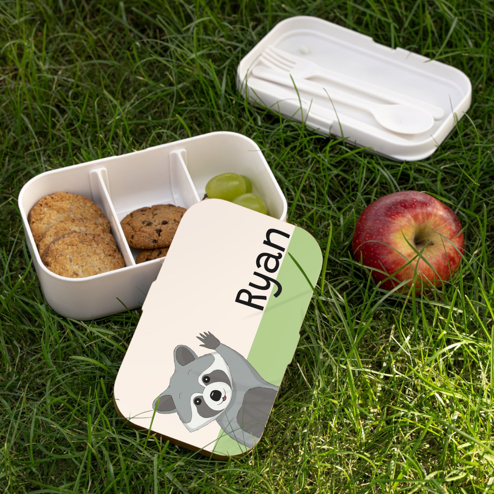 Personalized Bento Lunch Box Cute Raccoon Customized Snack Box for Kids ...