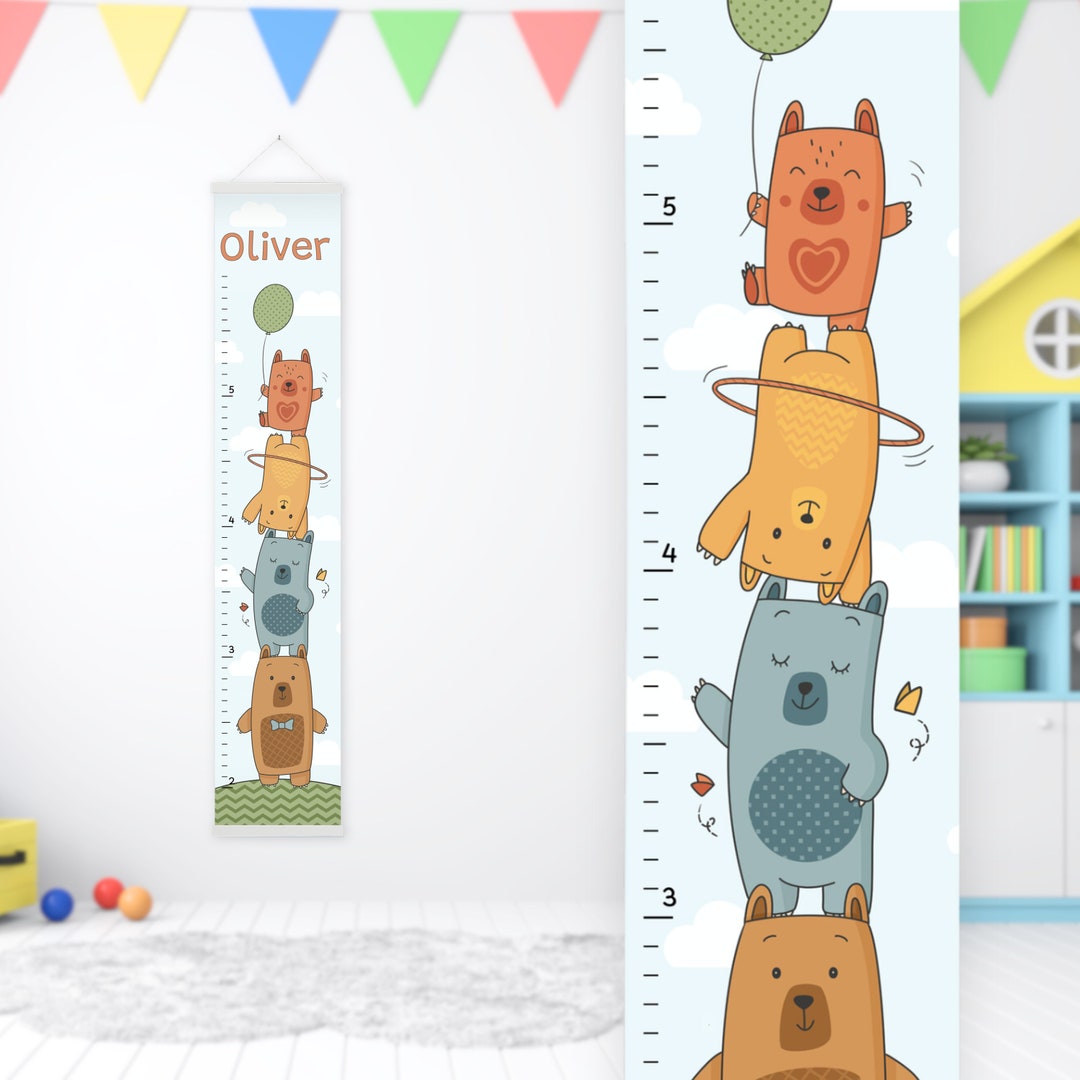 Custom Growth Chart for Kids - Happy Bears Family | Nursery Gift | 1st ...