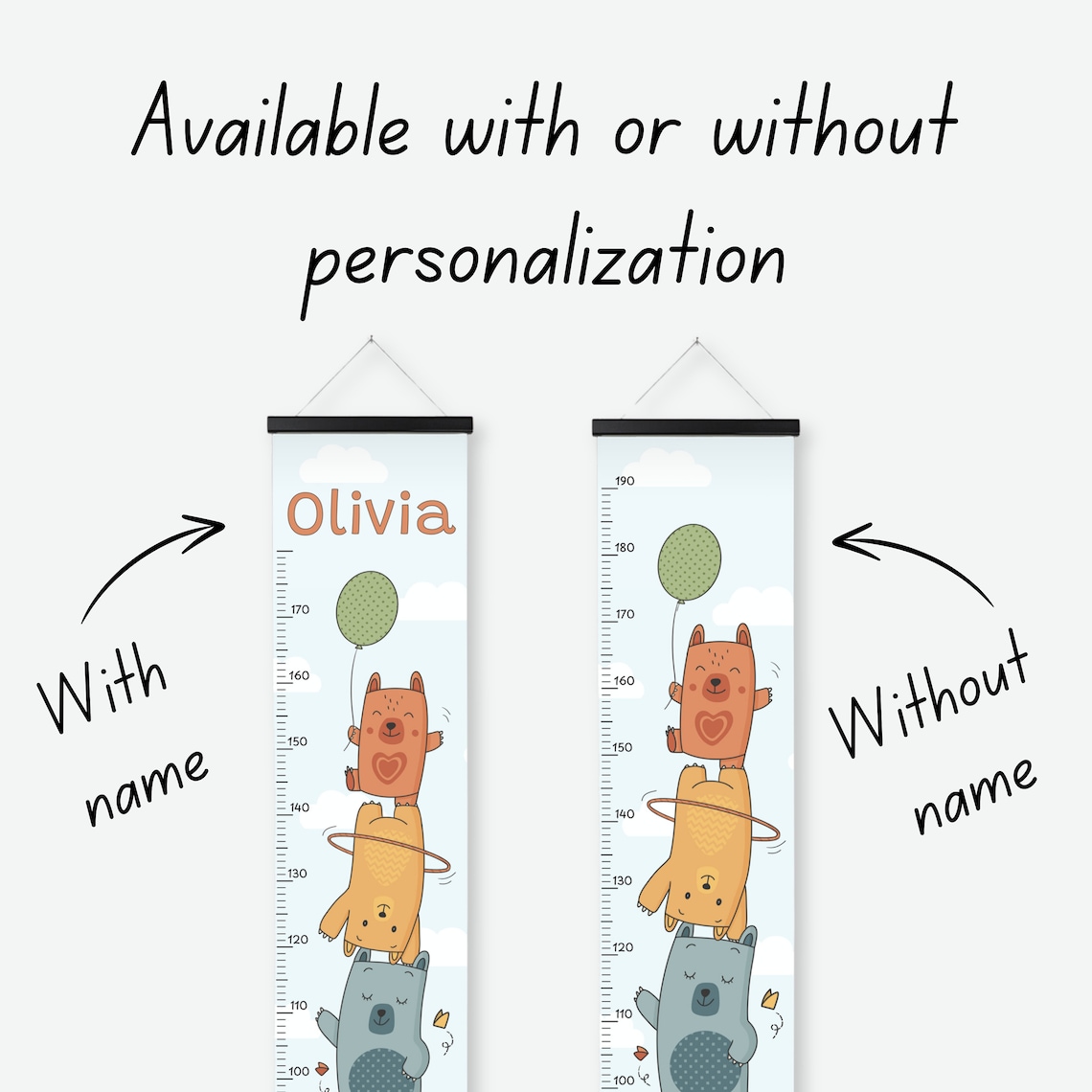 Custom Growth Chart for Kids Happy Bears Family Nursery Gift 1st ...