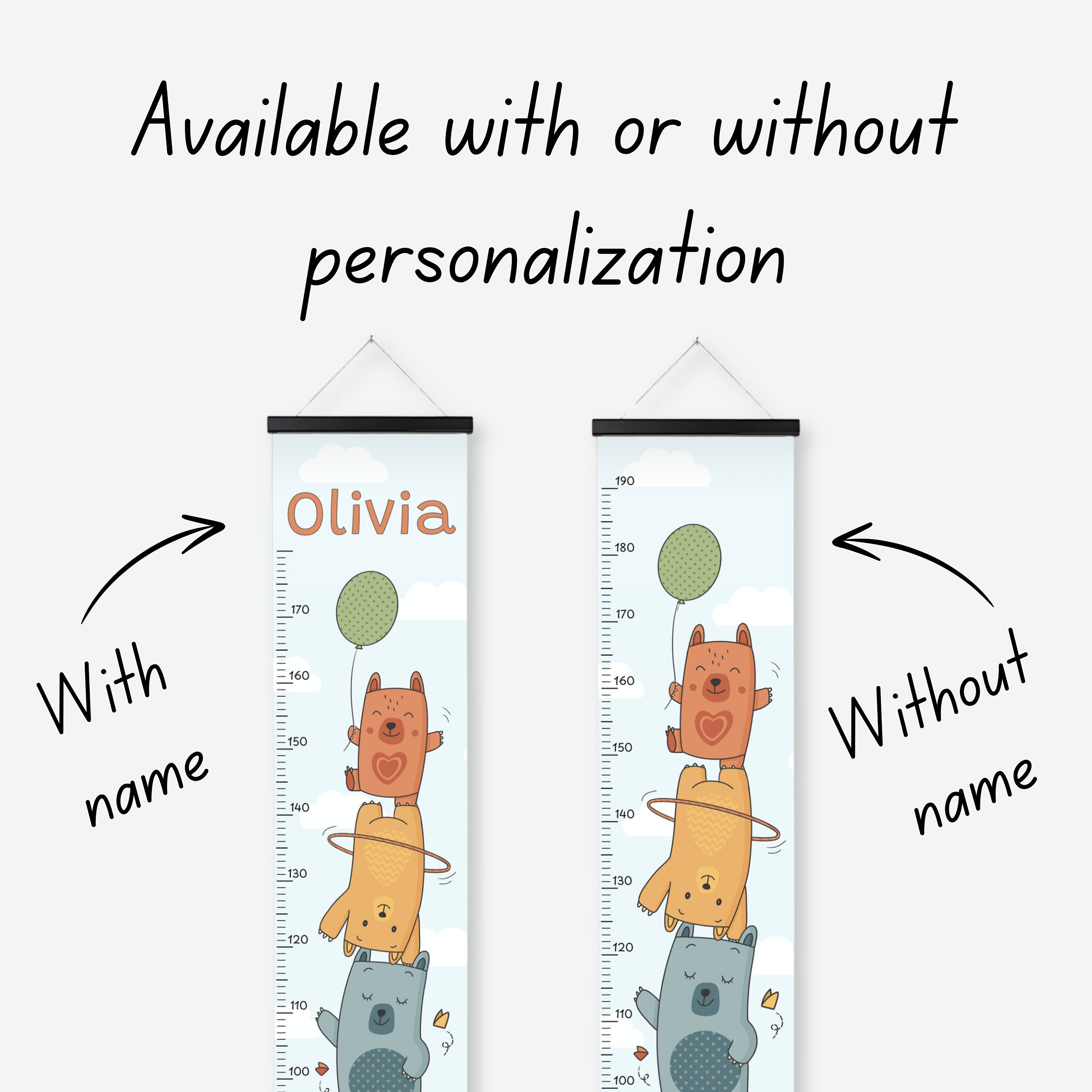 Custom Growth Chart for Kids Happy Bears Family Nursery Gift 1st ...