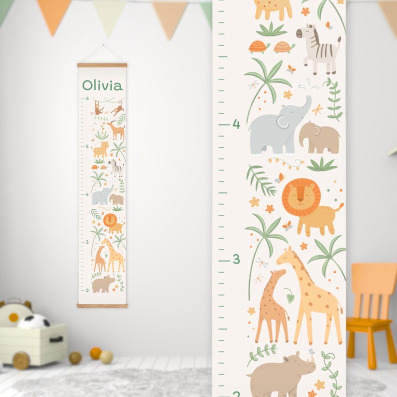 Personalized Safari Growth Chart for Kids, Wild Animals Height Tracker ...