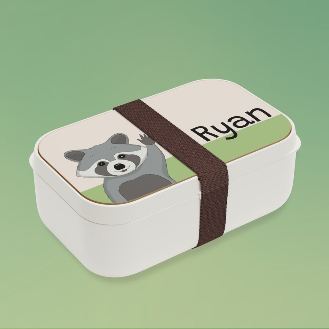 Personalized Bento Lunch Box Cute Raccoon Customized Snack Box for Kids ...