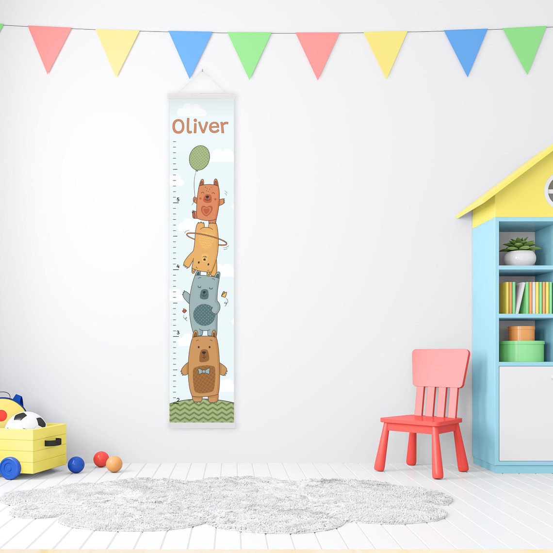 Custom Growth Chart for Kids Happy Bears Family Nursery Gift 1st ...
