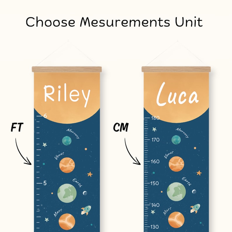 Personalized Space Wall Height Chart, Solar System Growth Chart, Kids ...