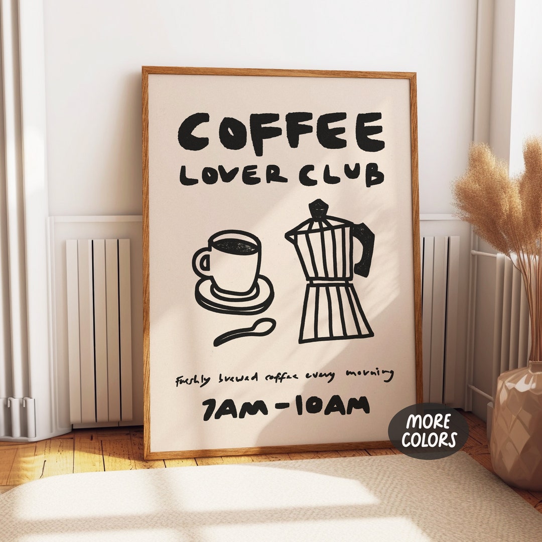 Coffee Lover Club Print, Hand Drawn Retro Coffee Lover Gift, Vintage Espresso Poster, Cafe ...