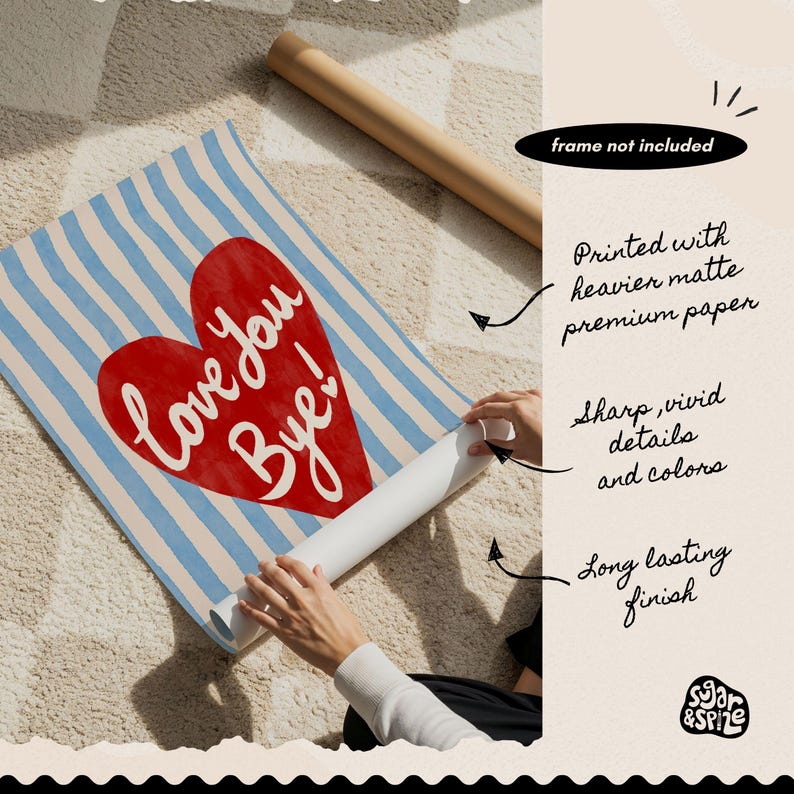 Love You Bye Print, Retro Heart Stripes Poster, Preppy Girly Entryway ...