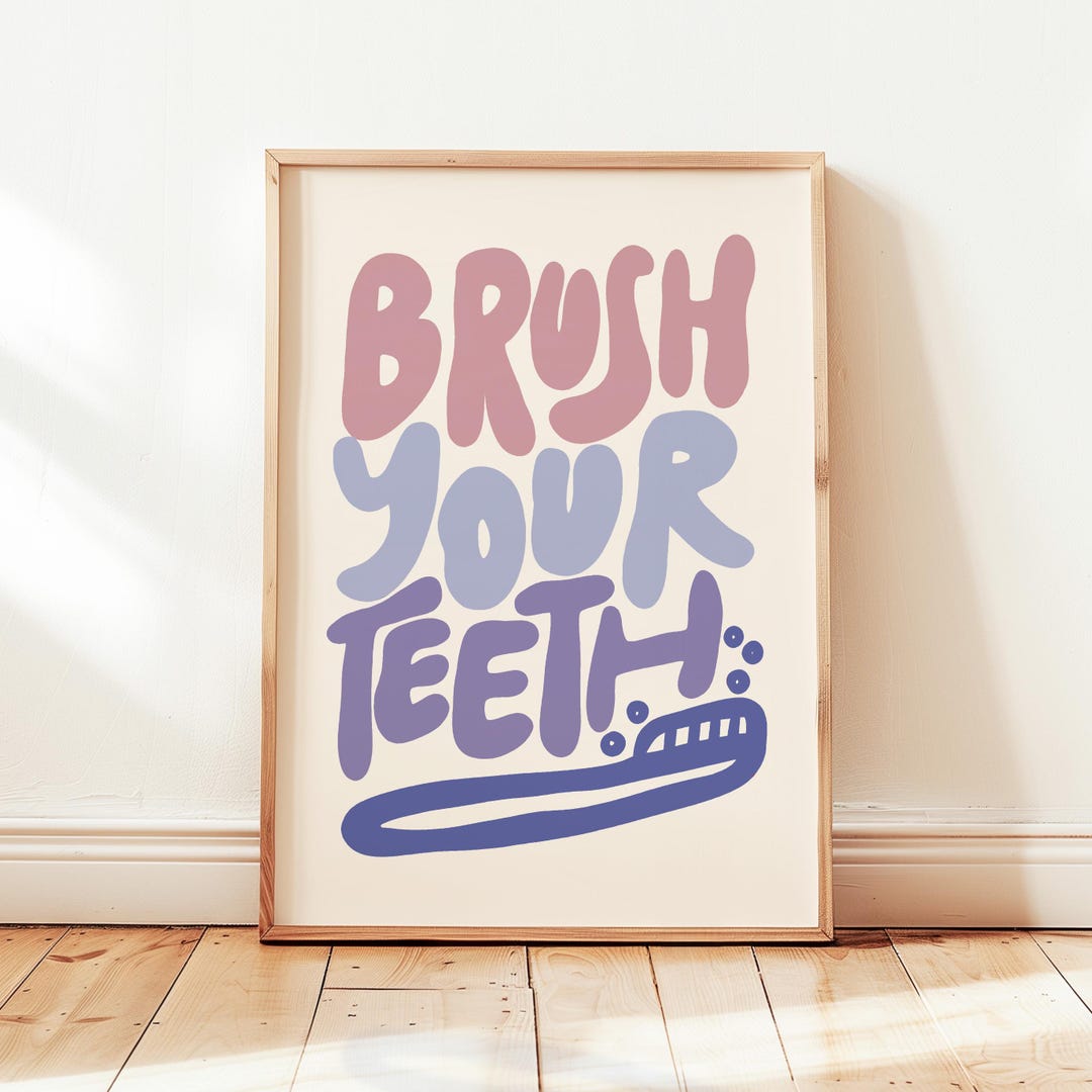 Brush Your Teeth Print, Pastel Bathroom Poster, Funky Wash Room Wall ...