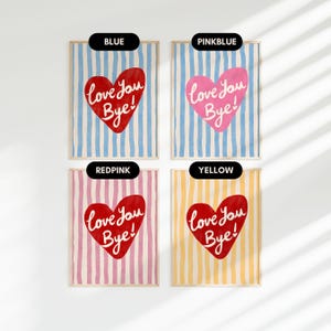 Love You Bye Print, Retro Heart Stripes Poster, Preppy Girly Entryway ...