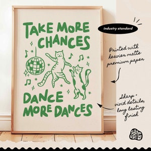 Dancing Cats Retro Wall Print, Disco Ball Poster, Cute Cat Artwork ...