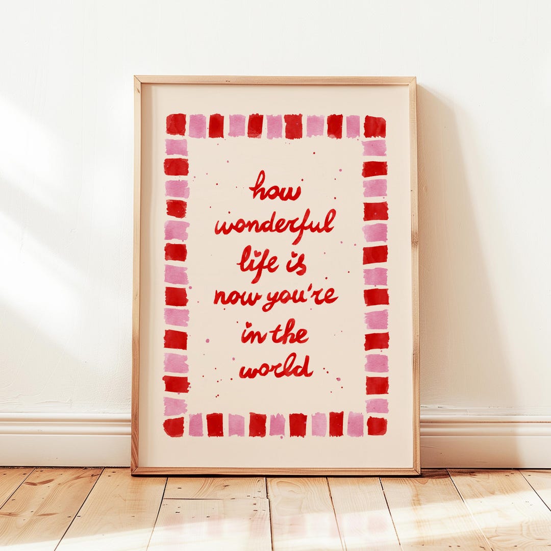 How Wonderful Life is Print, Red Pink Nursery Poster, Kids Playroom ...