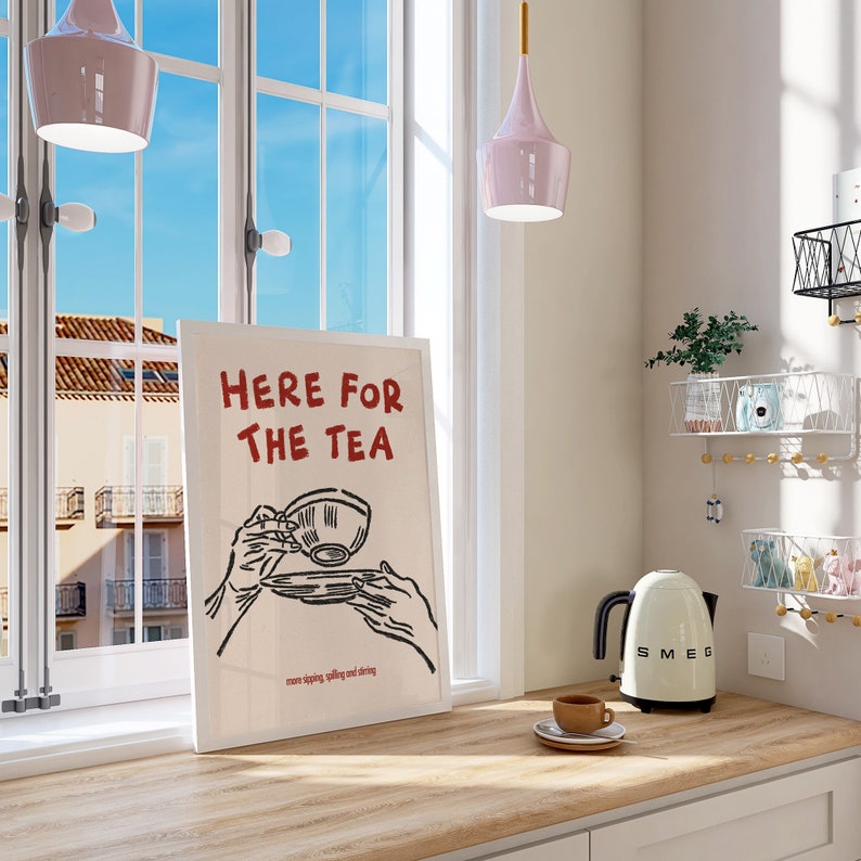 Here for the Tea Print, Hand Drawn Tea Cup Poster, Tea Lover Gift ...