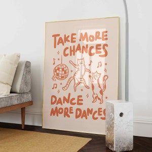 Dancing Cats Retro Wall Print, Disco Ball Poster, Cute Cat Artwork ...