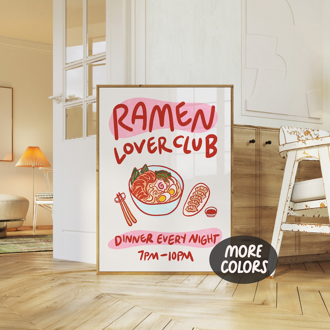 Ramen Lover Club Pink Print, Cute Noodle Art, Girly Ramen Lover Gift ...