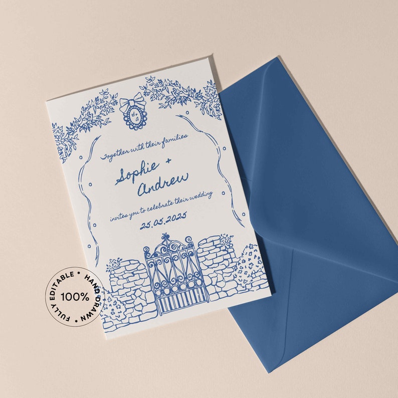 Hand Drawn Invitation Template, Toile Wedding Invite, Bridgerton ...