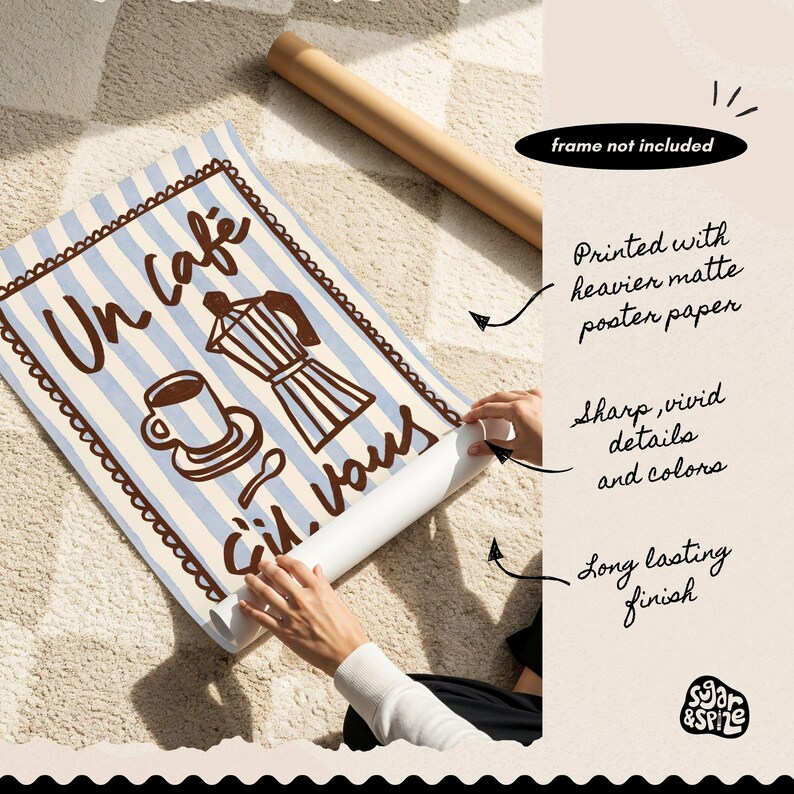 Un Cafe Sil Vous Plait Print, Retro Coffee Poster, French Wall Art ...
