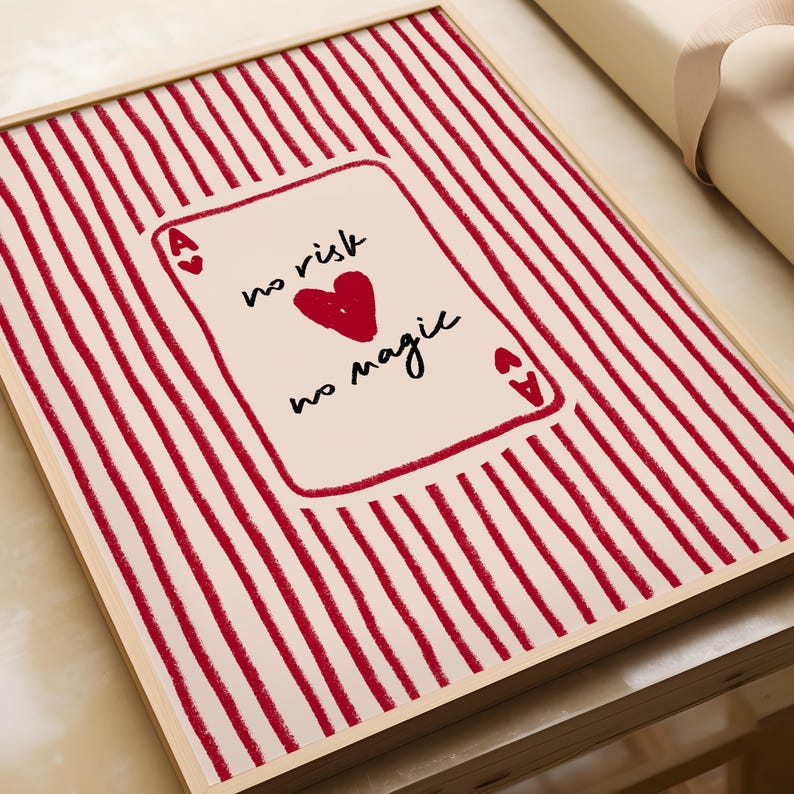 No Risk No Magic Printable, Ace of Hearts Poster, Positive Motivational ...