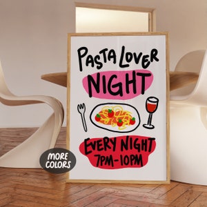 Pasta Lover Night Print, Preppy Pasta Club Printable, Pasta Lover Gift ...