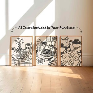 Retro Pasta & Breakfast Print Set of 3, Italian Pasta Wine Poster ...