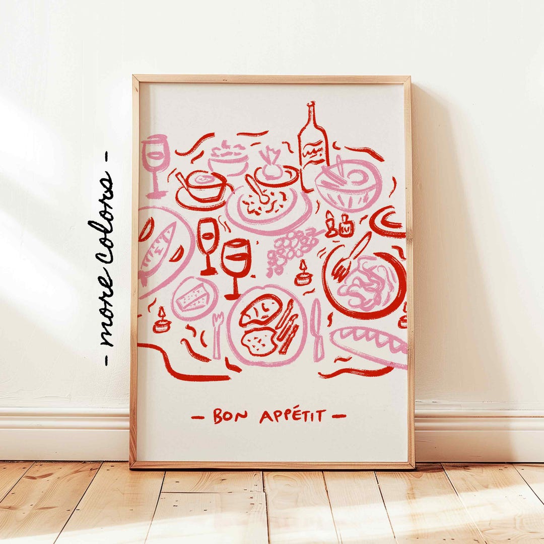Bon Appetit Dinner Table Print, Food Table Poster, French Kitchen ...