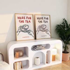 Here for the Tea Print, Hand Drawn Tea Cup Poster, Tea Lover Wall Art ...