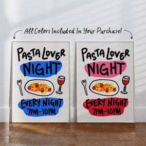 Pasta Lover Night Print, Preppy Pasta Club Printable, Pasta Lover Gift ...