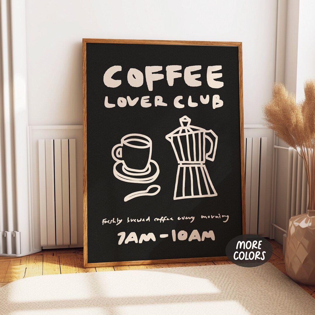 Coffee Lover Club Print, Hand Drawn Retro Coffee Lover Gift, Vintage ...
