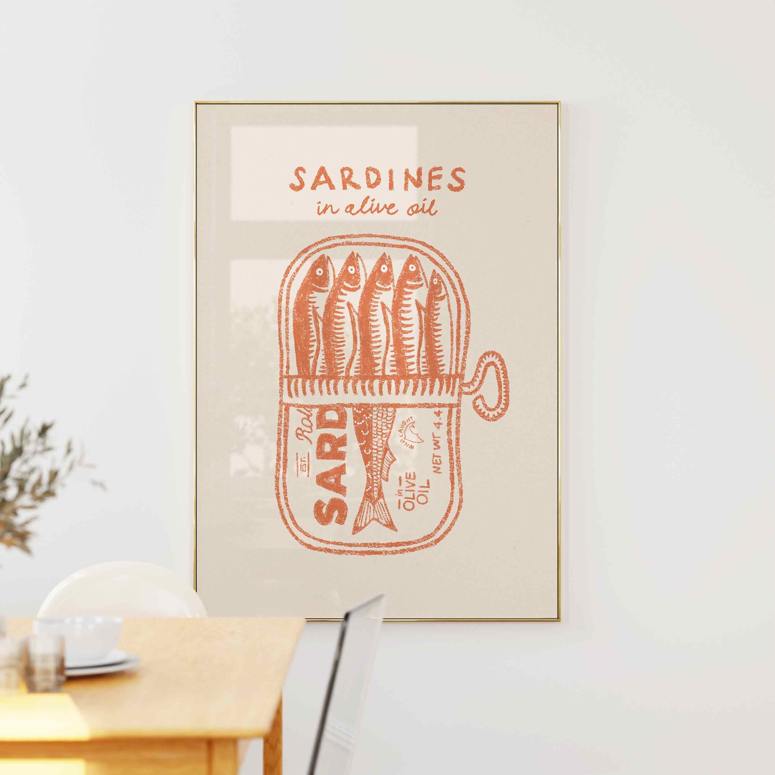 Sardines Retro Tin Print, Anchovies Poster, Vintage Fish Art, Retro Tin ...